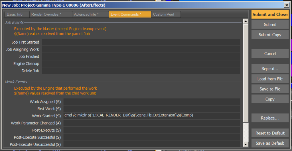 Render local and copy with Event Commands – Smedge